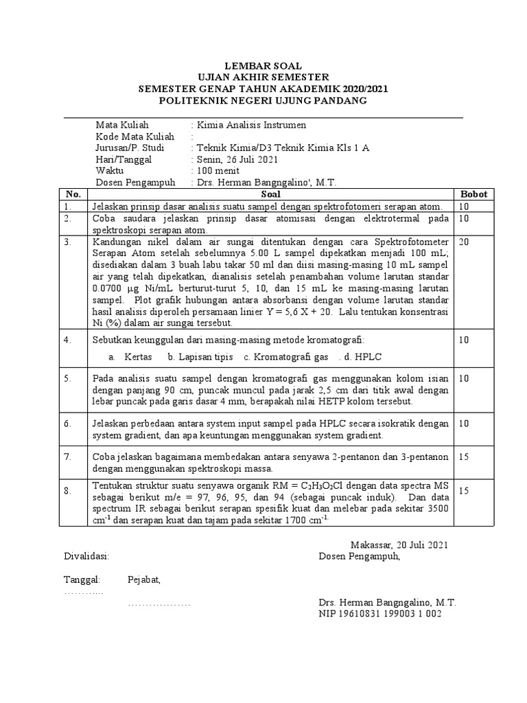 Soal UAS 2021 D3TK Instrumen 1A 2 | PDF