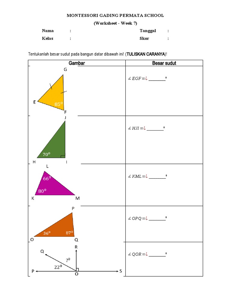 Worksheet Sudut G.4 - Week 7 | PDF