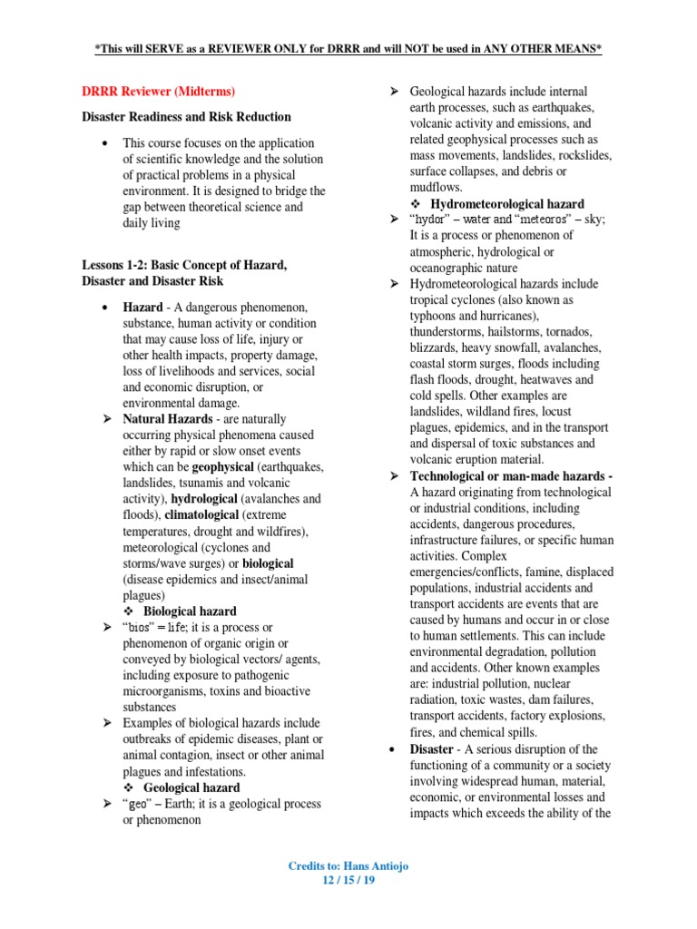 DRRR Midterms Reviewer | PDF | Earthquakes | Hazards