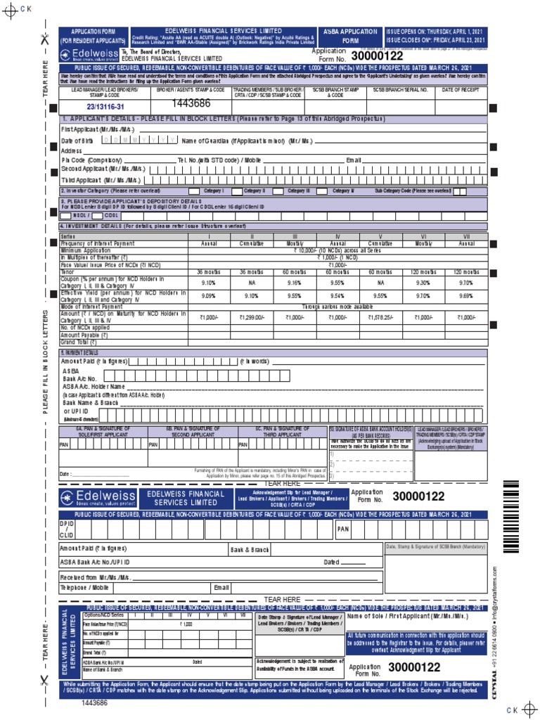 Edelweiss NCD Application Form | PDF | Bonds (Finance) | Securities ...