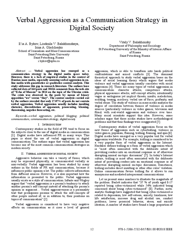 Verbal Aggression As A Communication Strategy in Digital Society | PDF ...