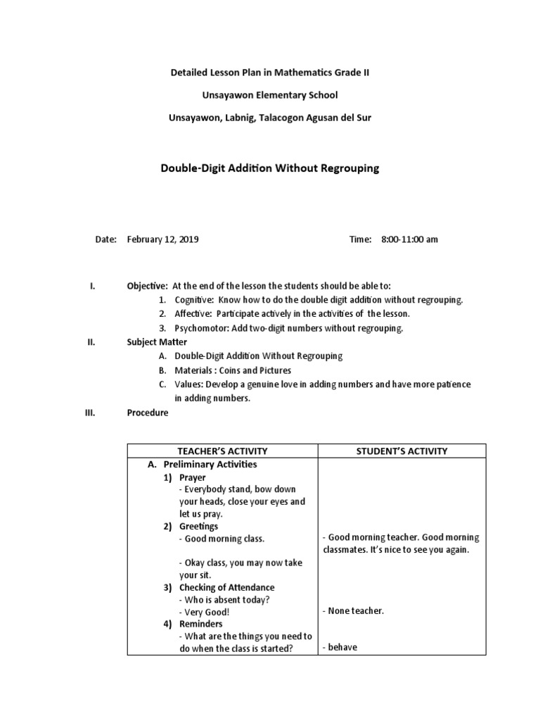 Double-Digit Addition Without Regrouping | PDF | Lesson Plan | Cognition