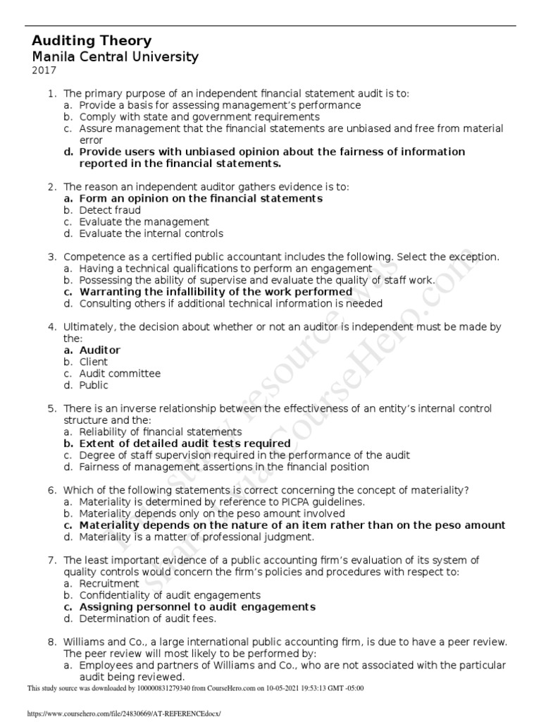 This Study Resource Was: Manila Central University | PDF | Audit ...