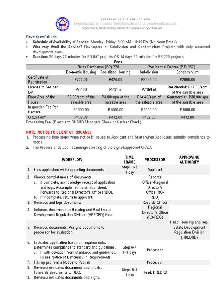 Subdivision Developer Guide-DHSUD-2021 | PDF