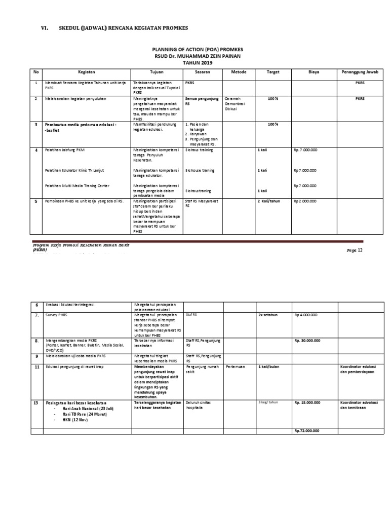 Rencana Kerja Promosi Kesehatan 2019 | PDF