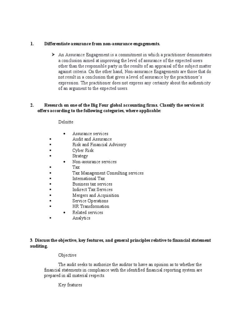 Differentiate Assurance From Non-Assurance Engagements | PDF | Audit ...