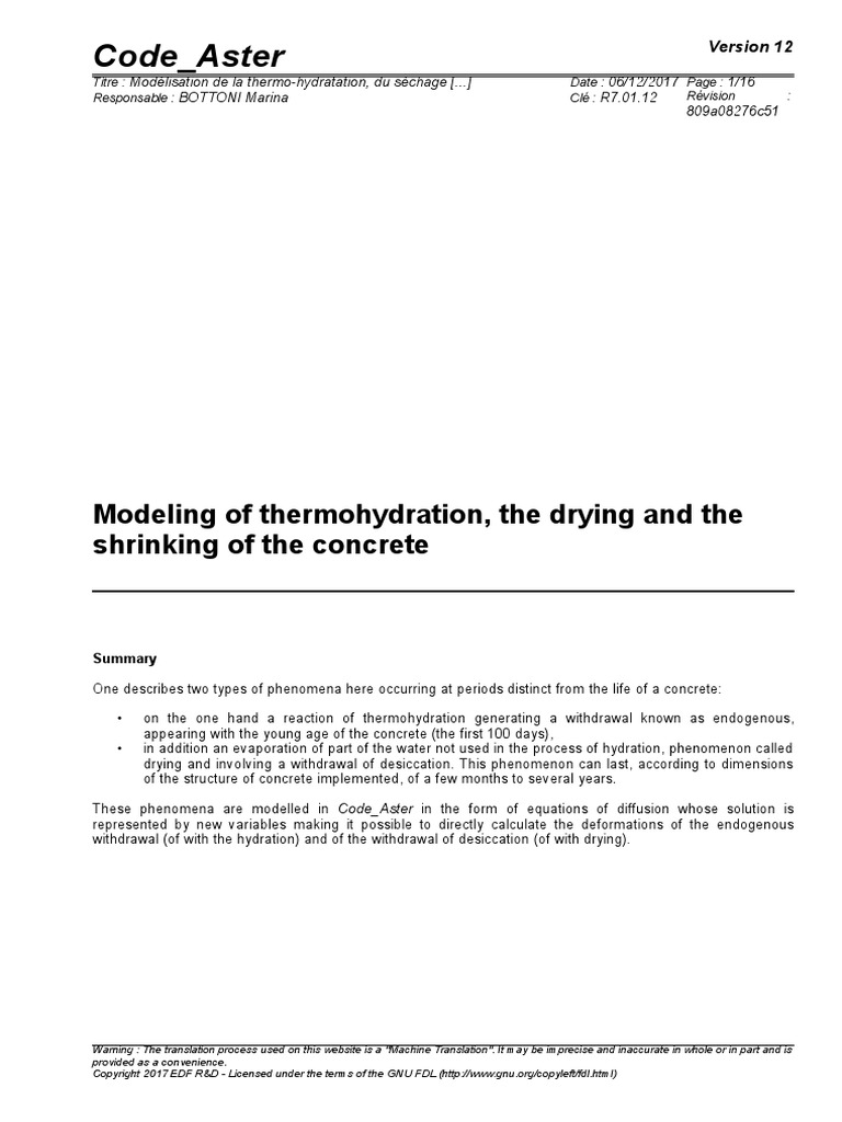 Code - Aster: Modeling of Thermohydration, The Drying and The Shrinking ...
