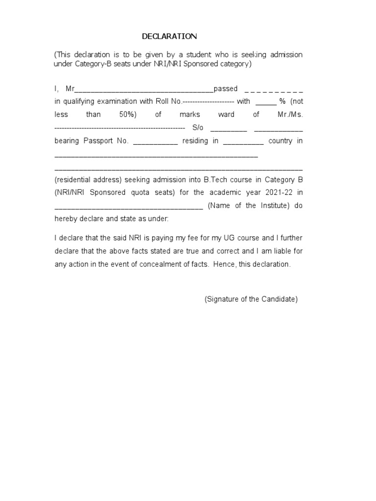 Declaration NRI NRI Sponsor | PDF | Travel Visa | International Law
