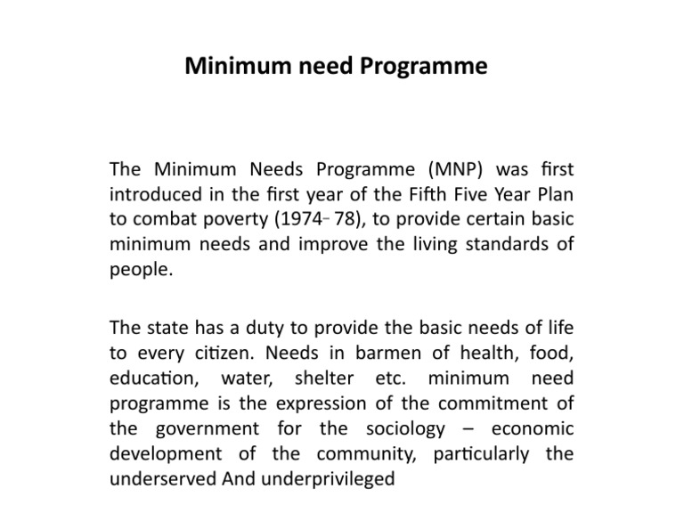 Minimum Need Program | PDF