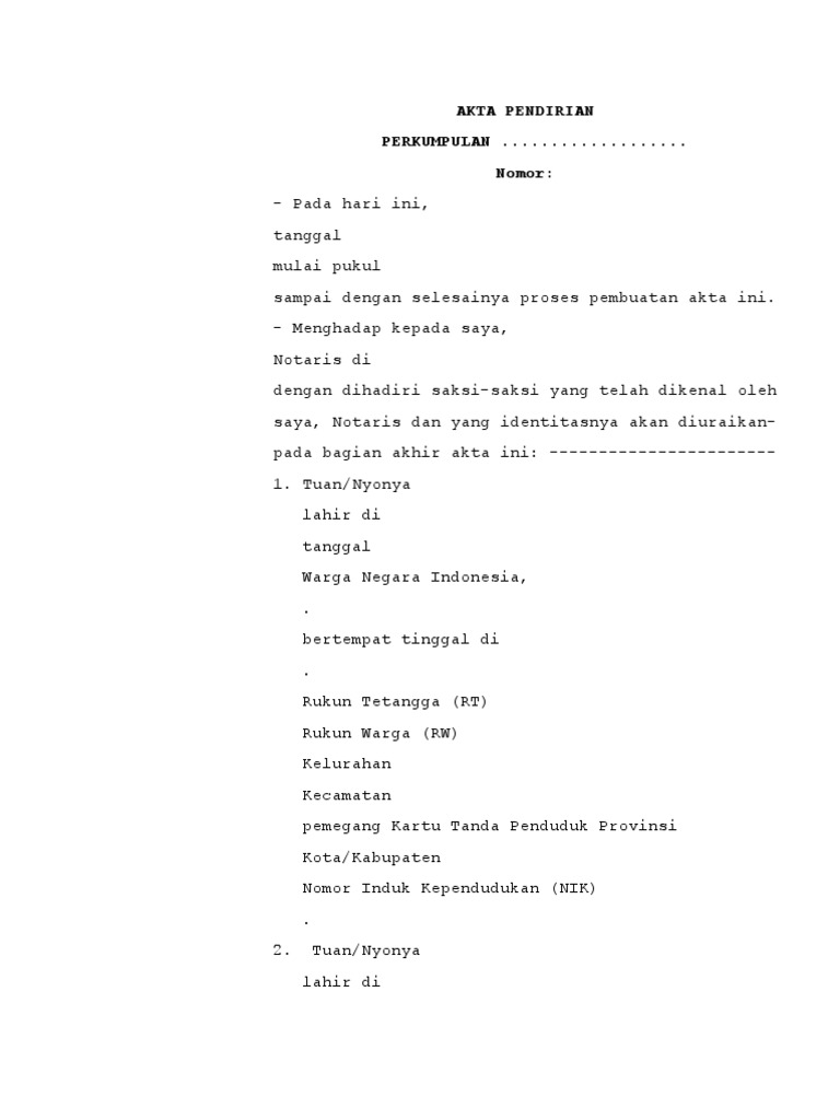 Draft Akta Pendirian Perkumpulan | PDF