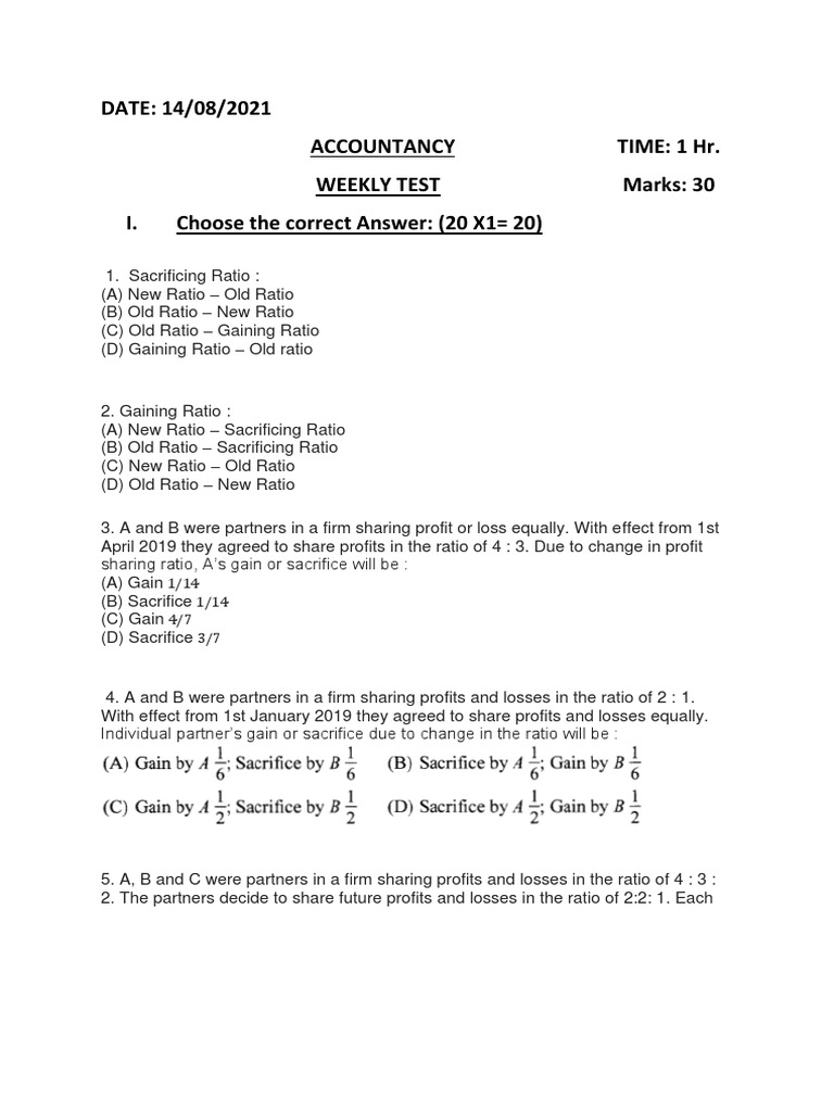 Change in Profit Sharing Ratio - Weekly Test | PDF | Goodwill ...