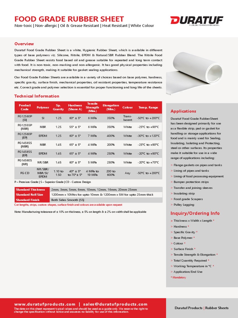 Food Grade Rubber Sheet - TDS | PDF | Mechanical Engineering | Polymers