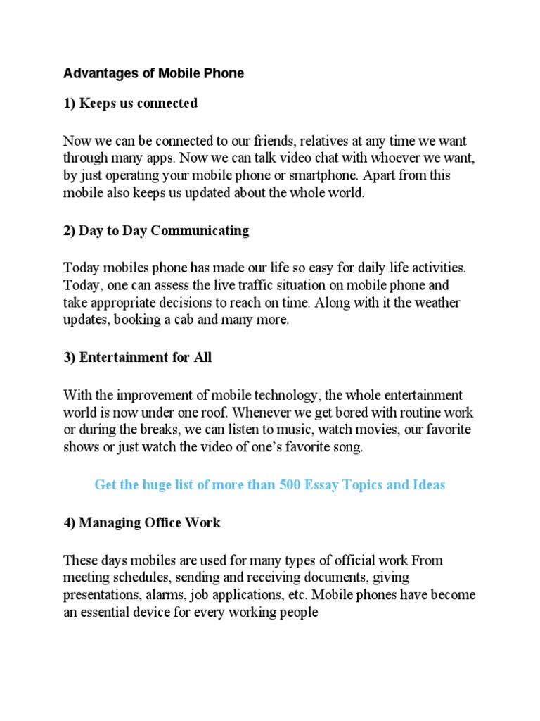 Advantages of Mobile Phone | PDF