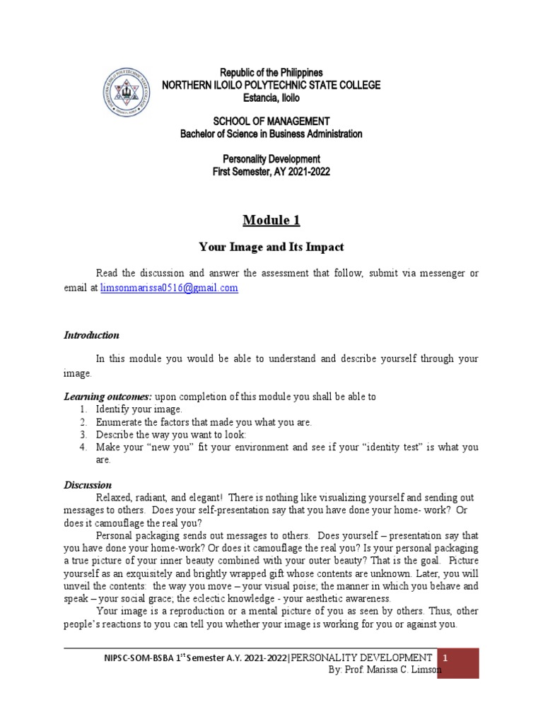 Personality Development Module 1 | PDF | Self Esteem | Psychological ...