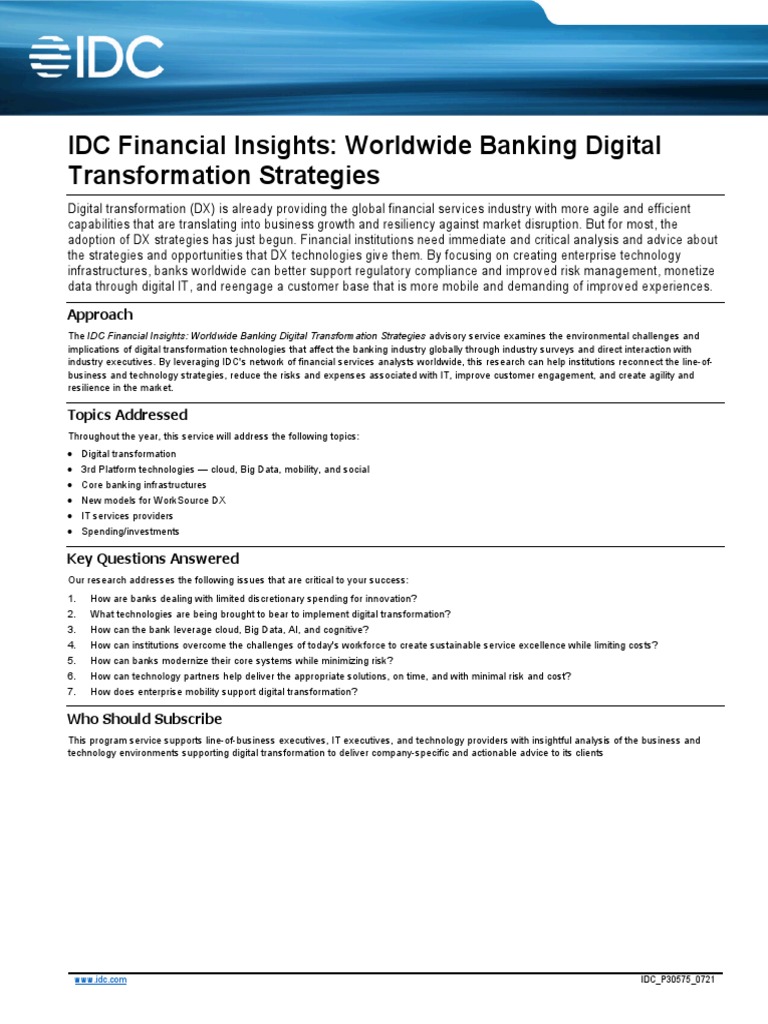 IDC Financial Insights: Worldwide Banking Digital Transformation ...