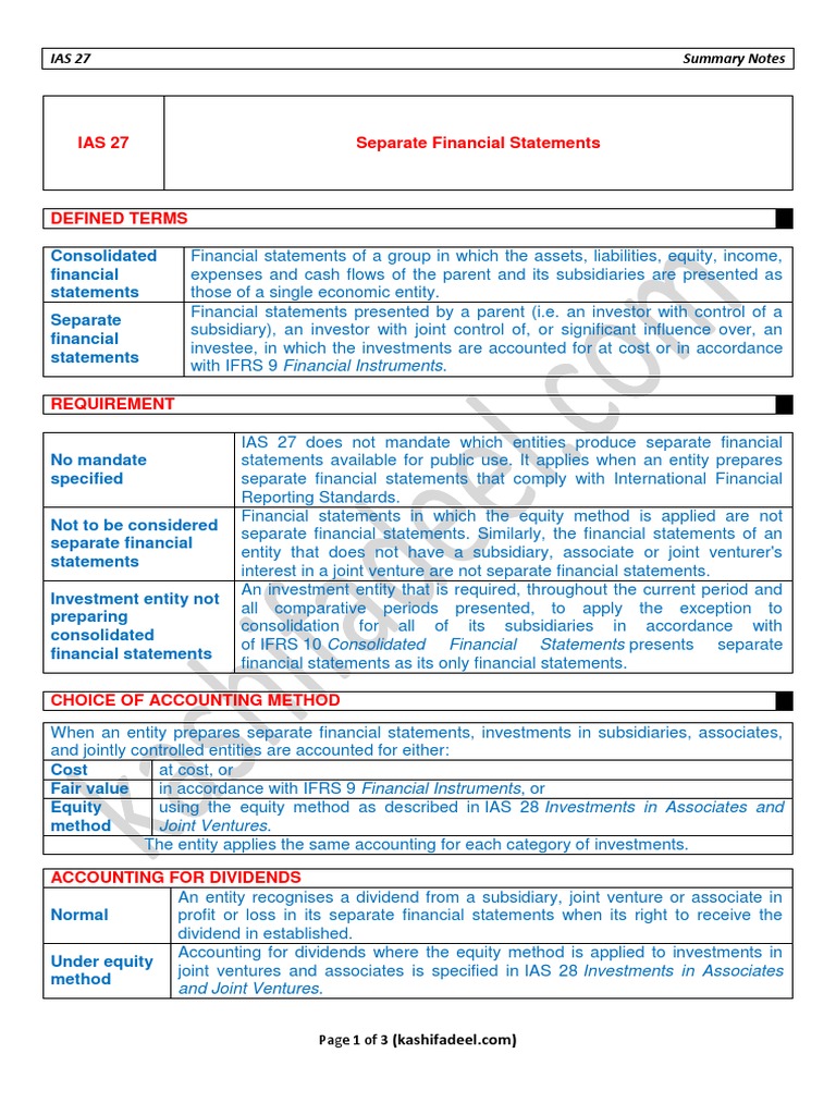 IAS 27 Separate Financial Statements | PDF | International Financial ...