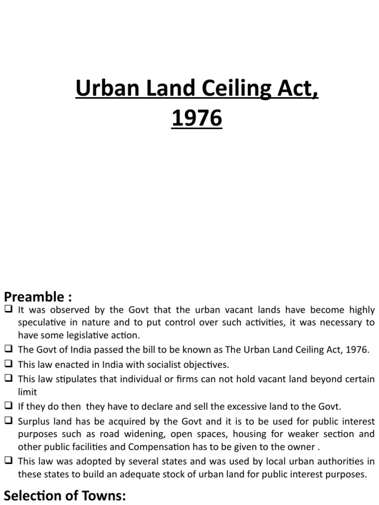 Urban Land Ceiling Act, 1976 | PDF | Private Law | Economies