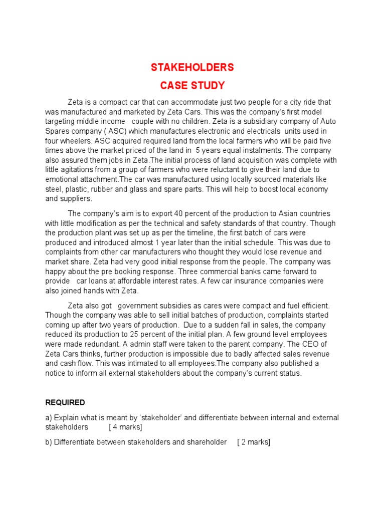 STAKEHOLDERS Case Study | PDF | Car | Stakeholder (Corporate)