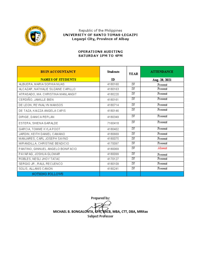 Operations Audit Attendance Bsa 4 | PDF
