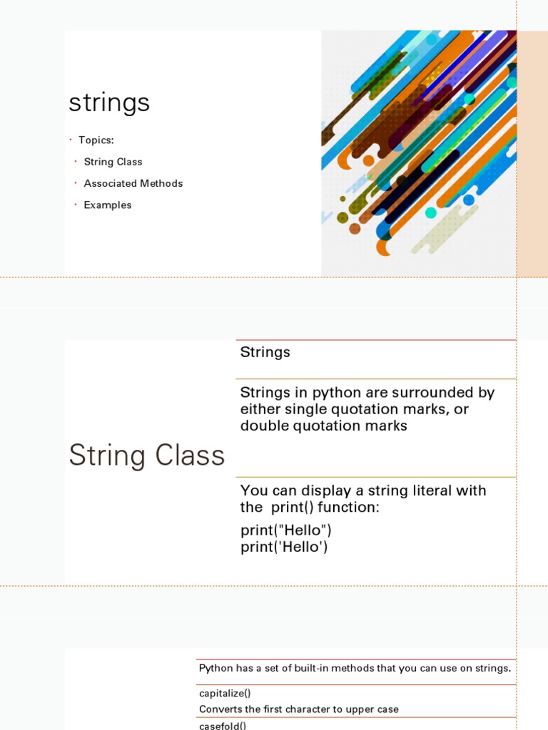 Strings: Topics: String Class Associated Methods Examples | PDF | String (Computer Science ...