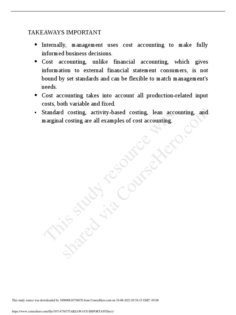 Takeaways Important | PDF | Cost Accounting | Accounting