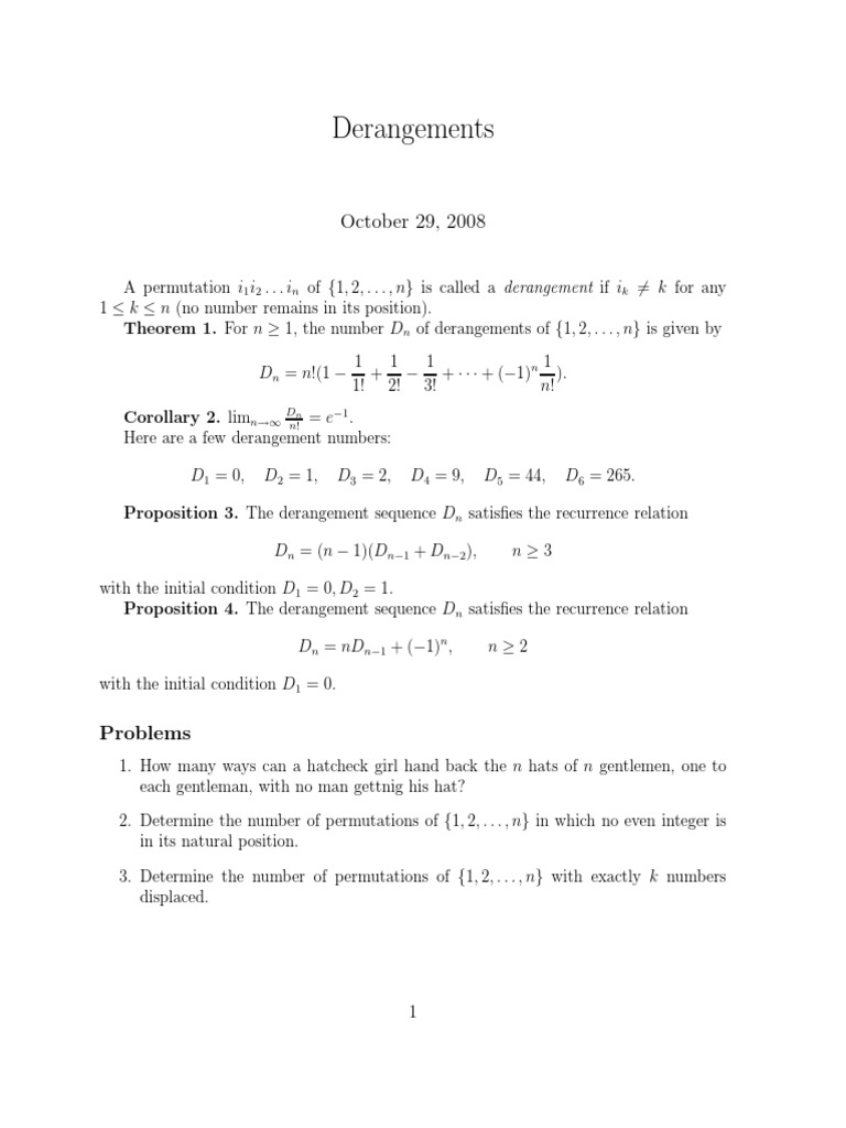 Derangements | PDF | Number Theory | Mathematical Relations
