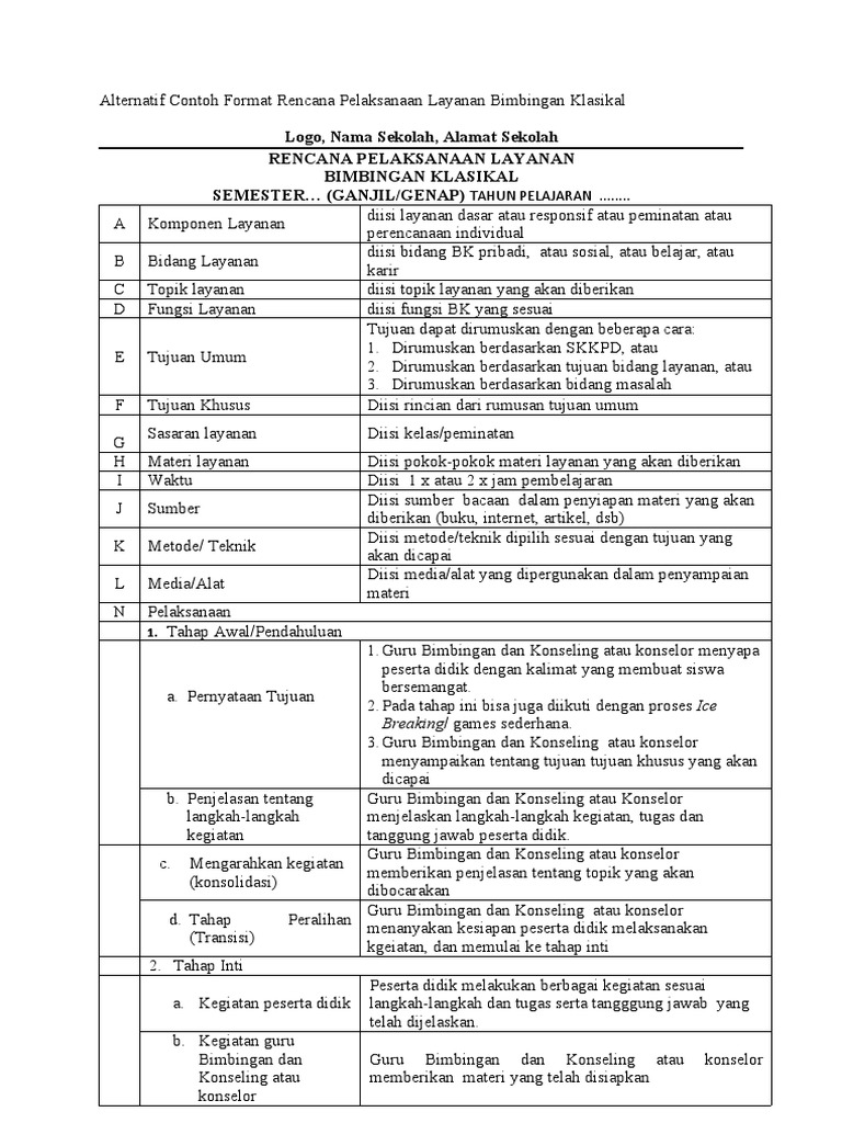 Format RPL & Lap. Bimbingan Klasikal | PDF