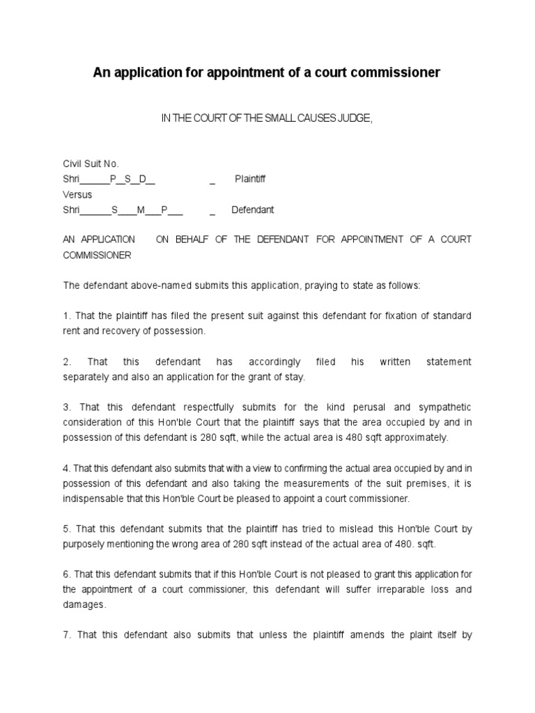 Application for Court Commissioner Appointment | PDF | Lawsuit | Damages