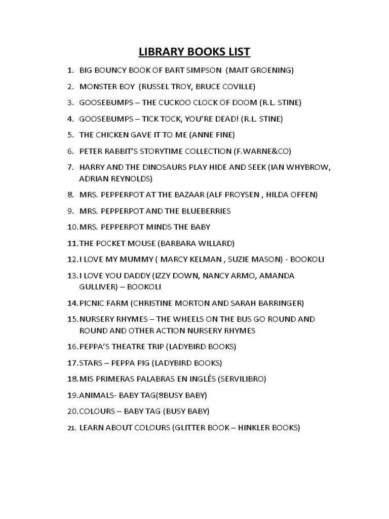 Library Books List | PDF