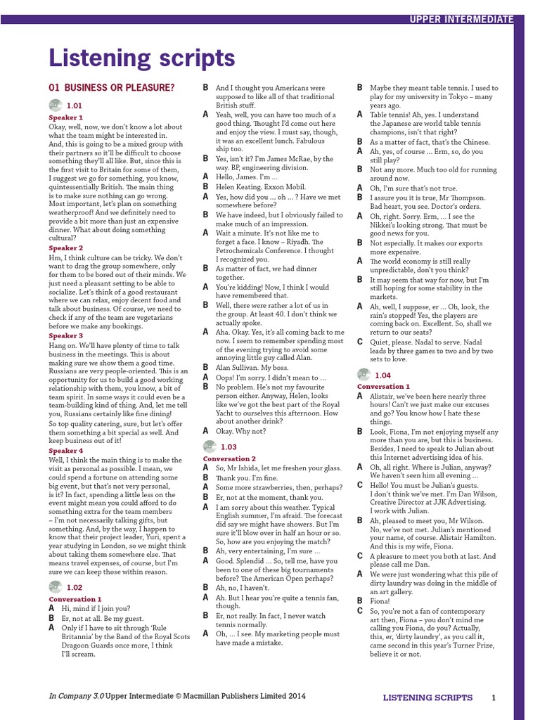 Listening Scripts: 01 Business or Pleasure? | PDF