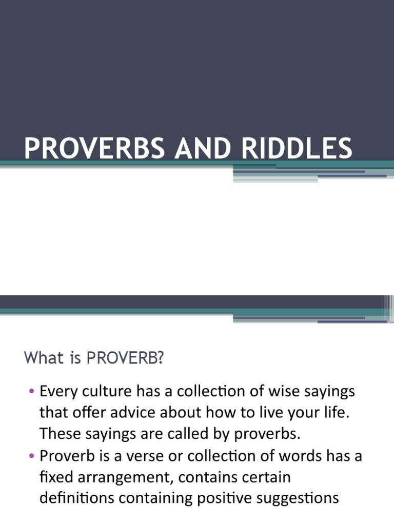 Proverbs and Riddles | PDF | Riddle | Proverb