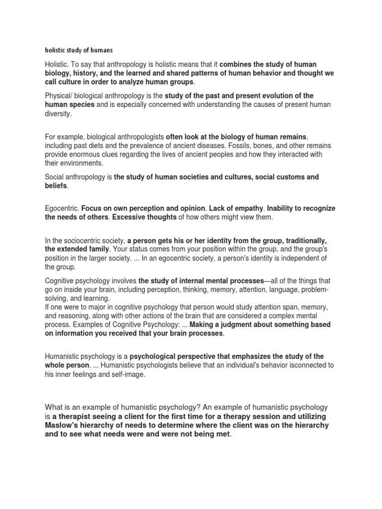 Holistic Study of Humans | PDF | Psychology | Humanistic Psychology