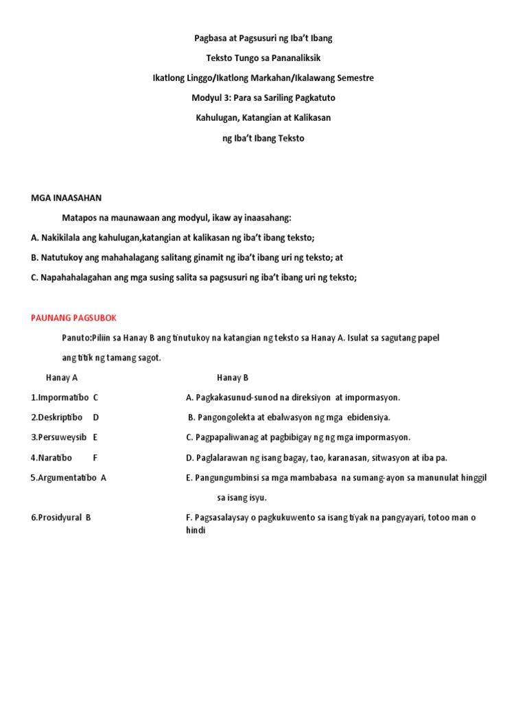 MODYUL Pagbasa | PDF