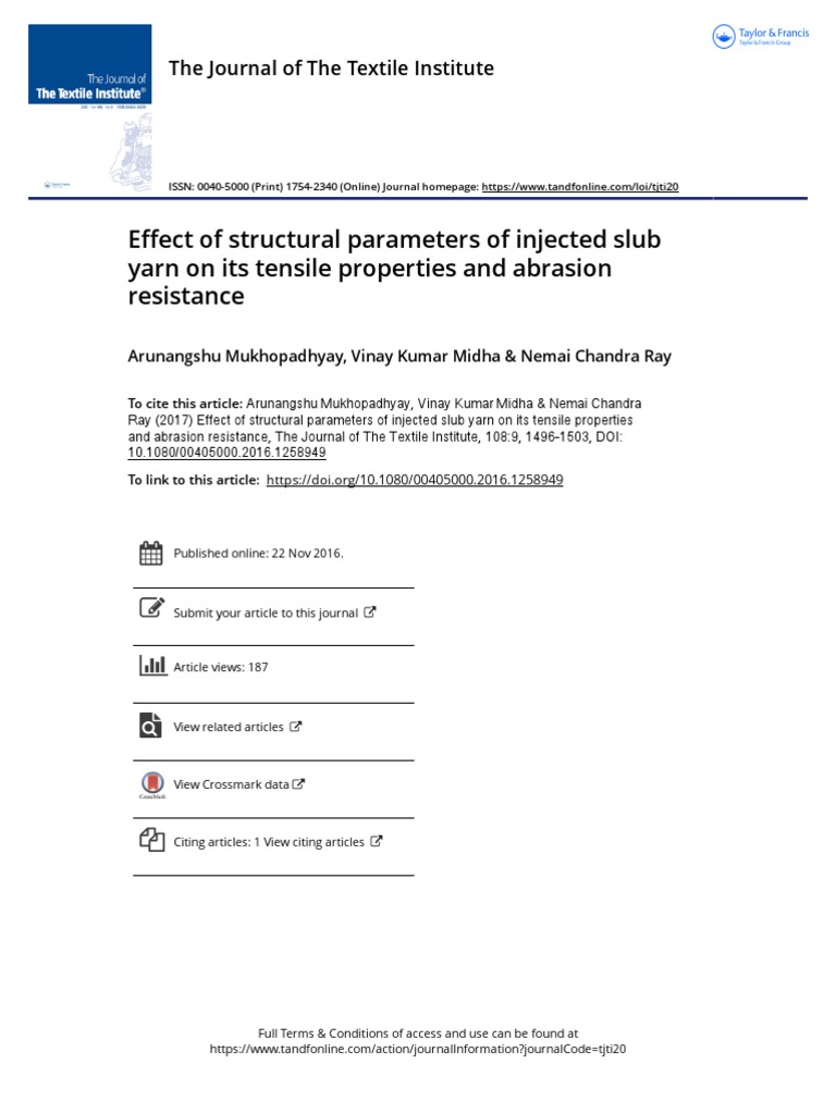 Effect of Structural Parameters of Injected Slub Yarn On Its Tensile ...