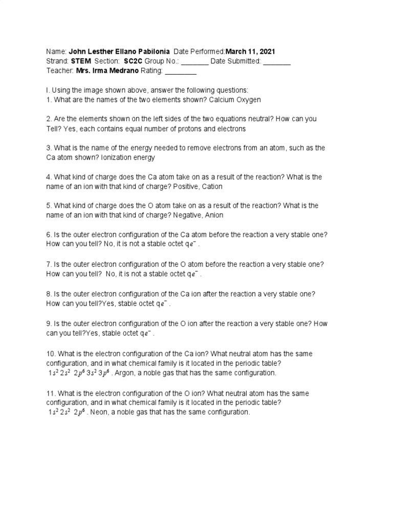Activity 4 - Worksheet On Formation of Ions | PDF | Ion | Electron ...