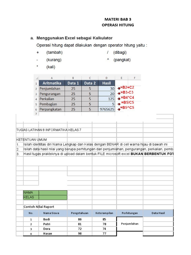 RUMUS DAN OPERASI DASAR DI EXCEL | PDF