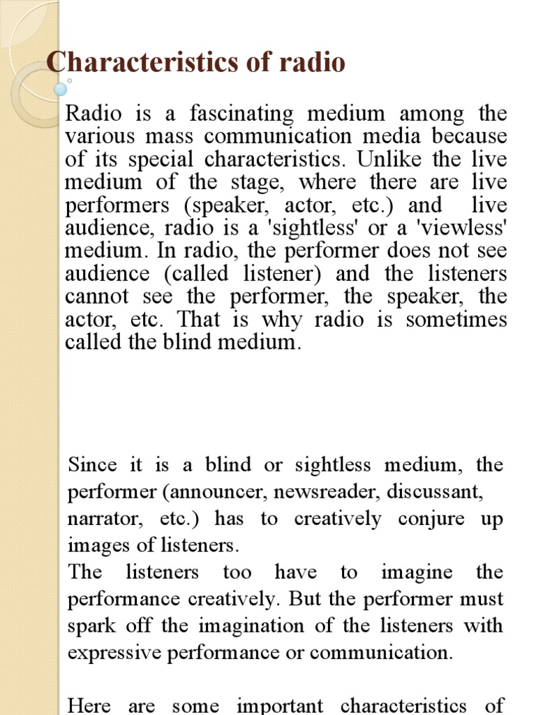 Characteristics of Radio | PDF | Sound | Radio