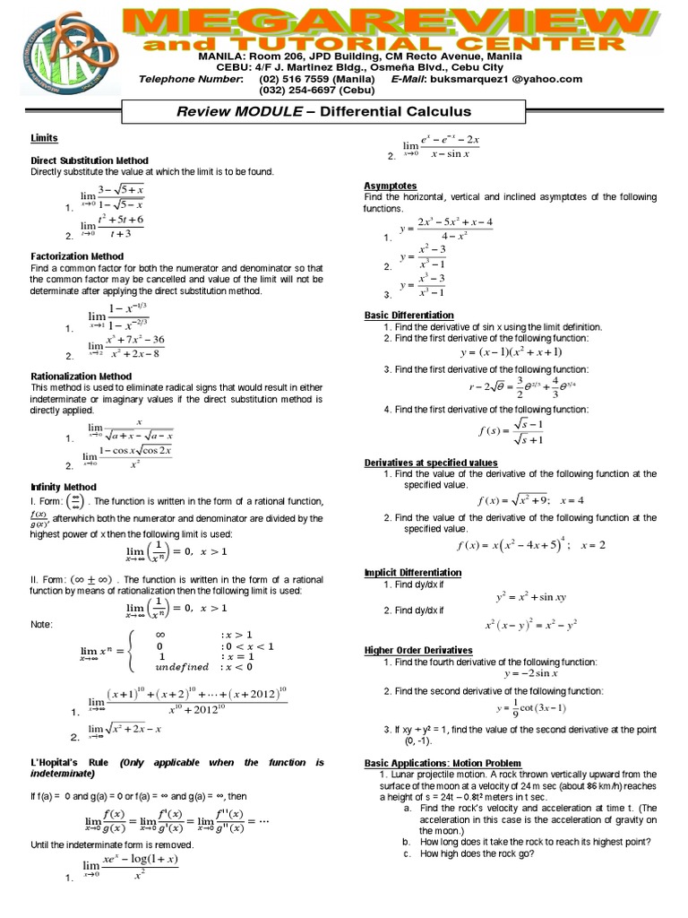 Differential Calculus Module November 2020 Final | PDF | Acceleration ...