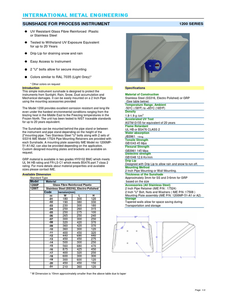 Pds - Sunshades Instrument Cover | PDF | Screw | Pipe (Fluid Conveyance)