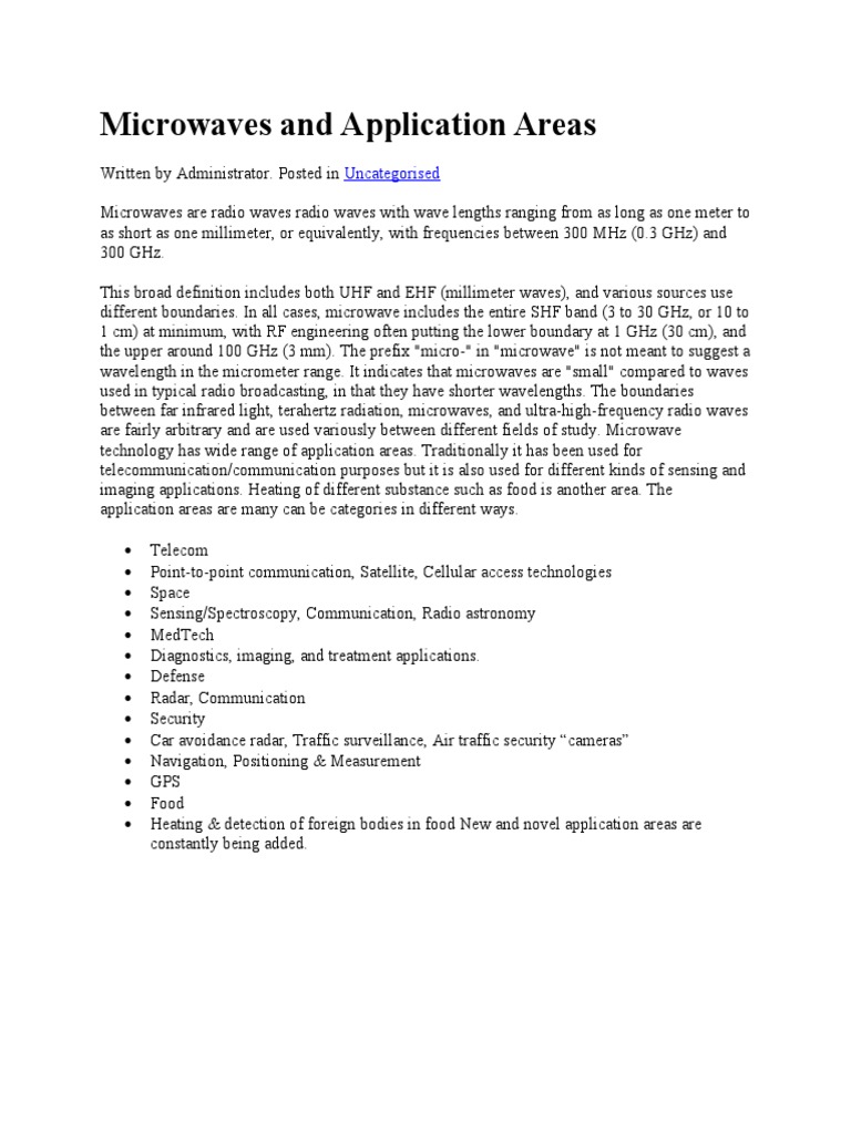 Microwaves and Application Areas | PDF | Microwave | Electromagnetic ...
