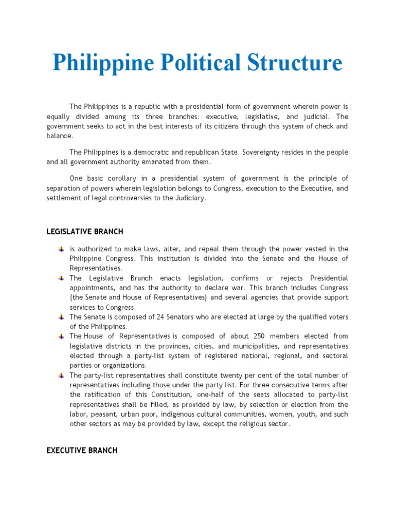 Philippine Political Structure | PDF | Presidents Of The United States ...