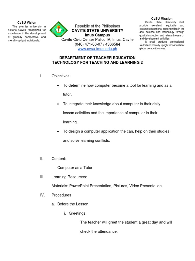 Lesson Plan in Edtech. Computer As A Teacher | PDF | Teachers ...