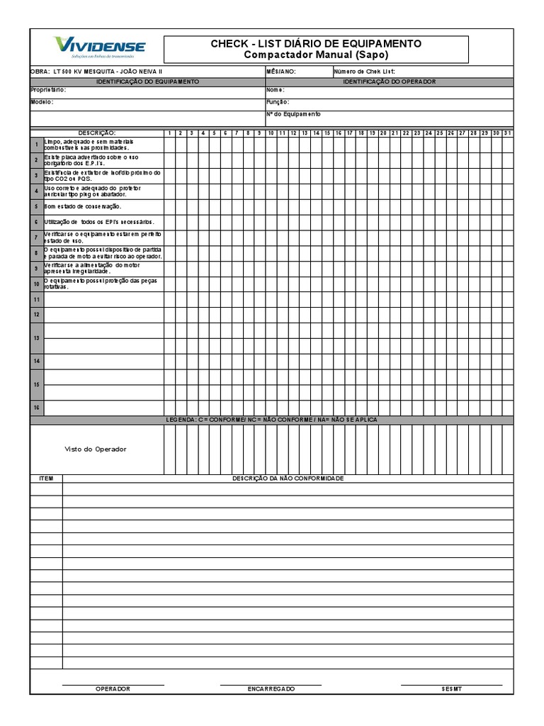 Checklist diário compactador manual | PDF
