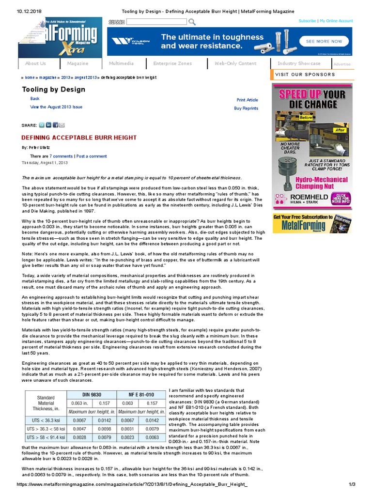 17tooling by Design - Definning Acceptable Burr Height | PDF | Strength ...