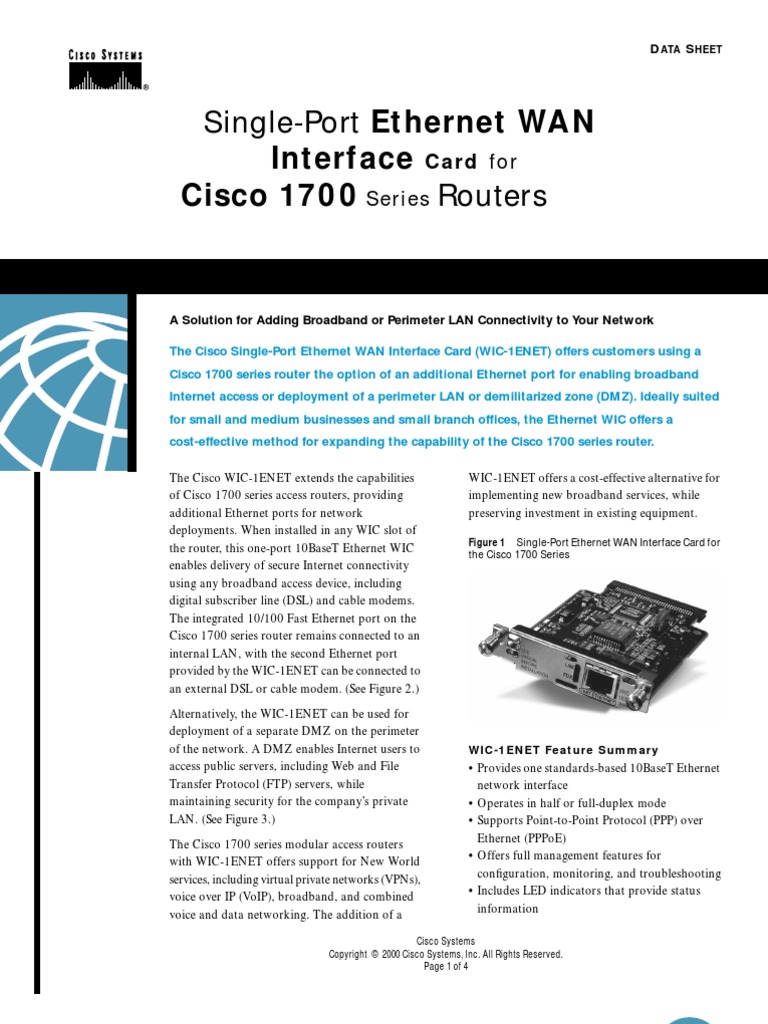 Interface Cisco 1700: Single-Port Ethernet WAN Routers | PDF | Internet ...
