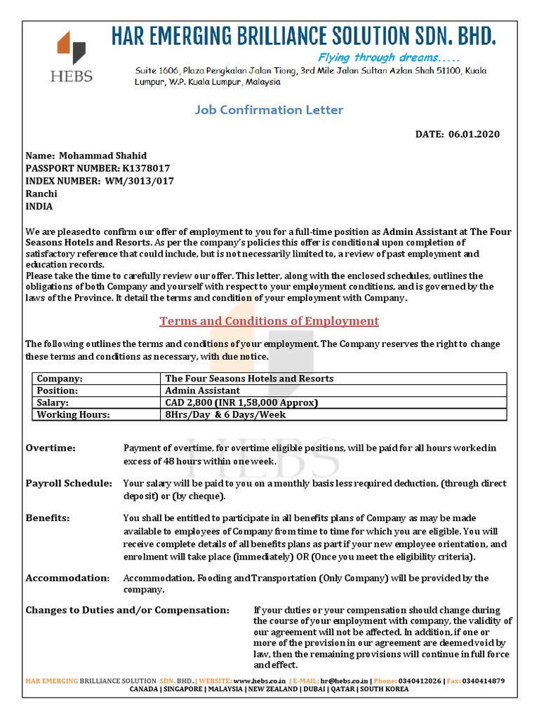 Job Confirmation Letter-Mohammad Shahid | PDF | Employment | Overtime