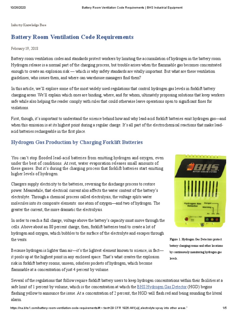 Battery Room Ventilation Code Requirements | PDF | Occupational Safety ...