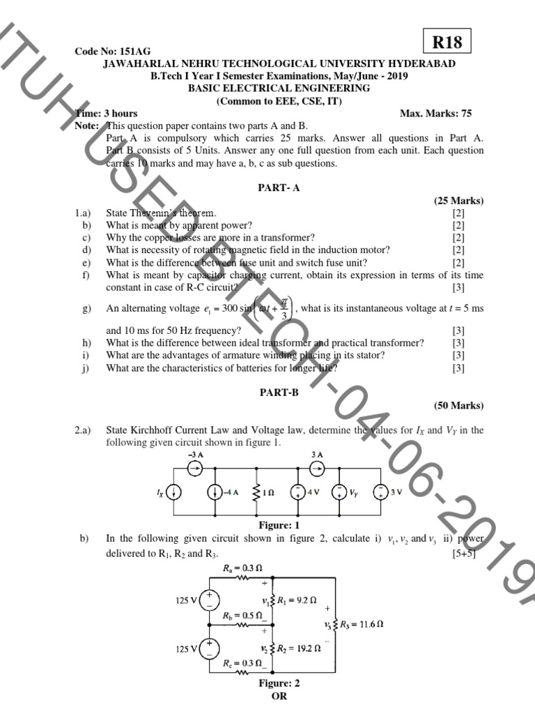 Jntuh 1 1 r18 QP Basic Electrica | PDF | Electric Motor | Electrical Network