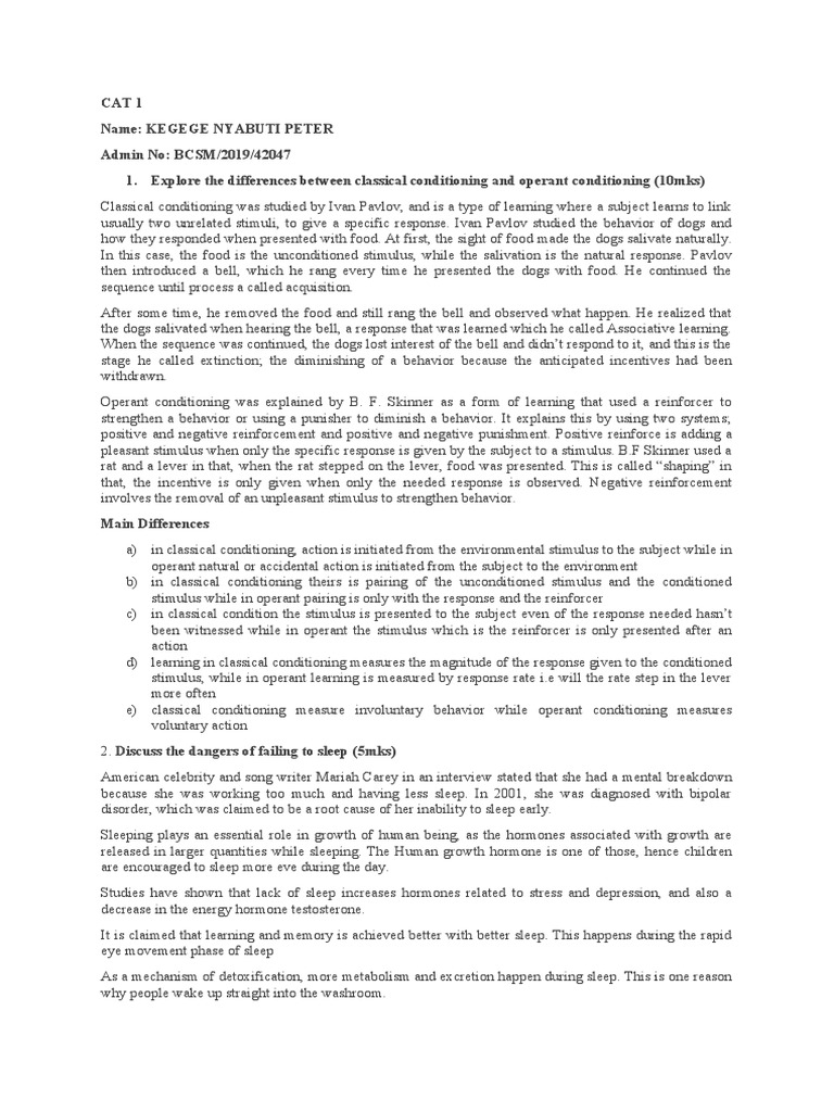 Pyschology CAT MKU | PDF | Classical Conditioning | Memory