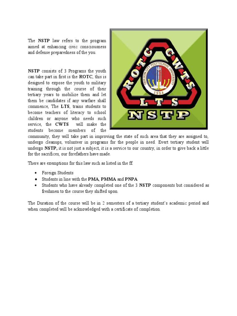 NSTP Law: Civic and Defense Programs | PDF | Politics | Social Science